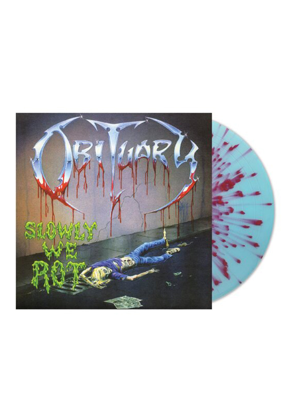 Obituary - Slowly We Rot Ltd. Light Blue w/ Blood Red - Splattered Vin
