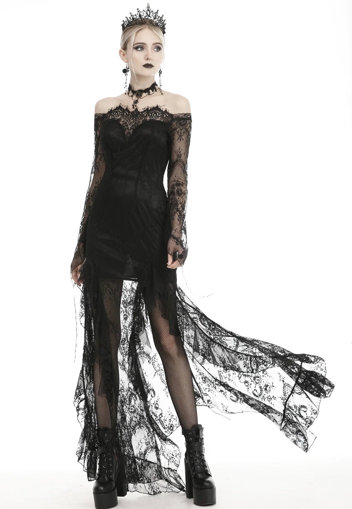 Dark in Love - Gothic Black Lace Frill Swallow Tail Mermaid - Dress ...